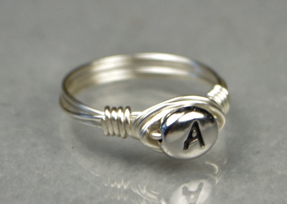 Any Initial- Silver Wire Wrapped Monogram Ring- Custom Made To Size on Luulla