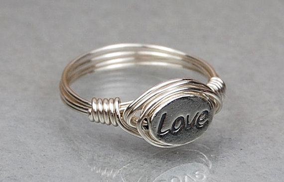 Sterling Silver Wire Wrap Ring With Oval Love Sterling Silver Bead ...