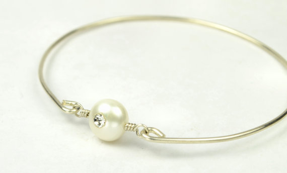 Sterling Silver Filled Bangle Bracelet With White Freshwater Pearl With ...