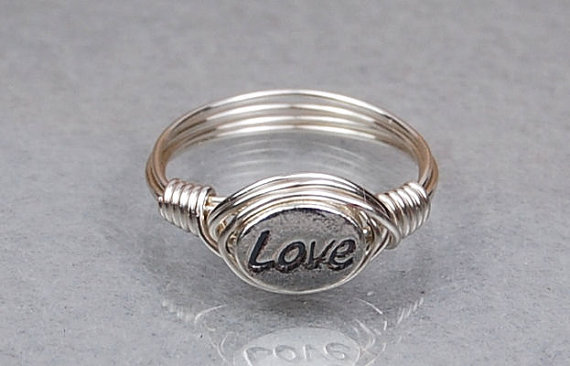 Sterling Silver Wire Wrap Ring With Oval Love Sterling Silver Bead ...